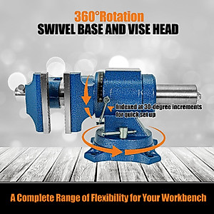 EASYBERG 5" Bench Vise with 5 inch Jaw Width 5 inch Jaw Opening 4 inch Throat Depth Ductile Iron, Multi-Purpose 360 Degree Head and Swivel Base Bench Vice with Anvil and Scale