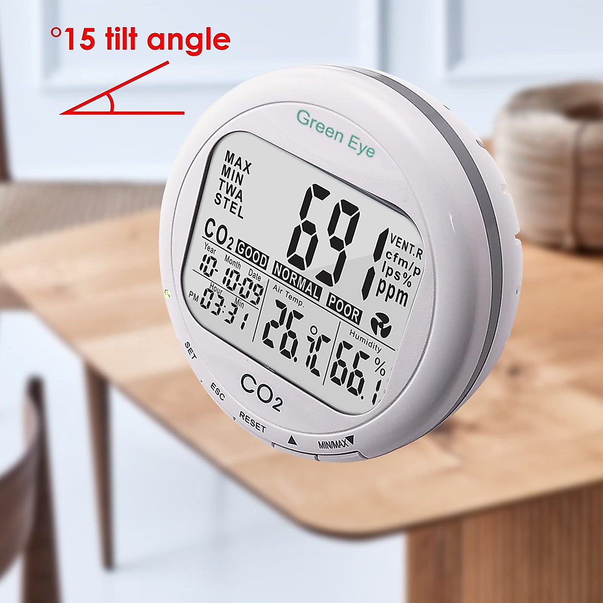 Desktop CO2 / RH/Temp 3 in 1 Indoor Air Quality Monitor Data Logging with Software Carbon Dioxide Temperature Humidity Digital Meter Audible Alarm NDIR Sensor
