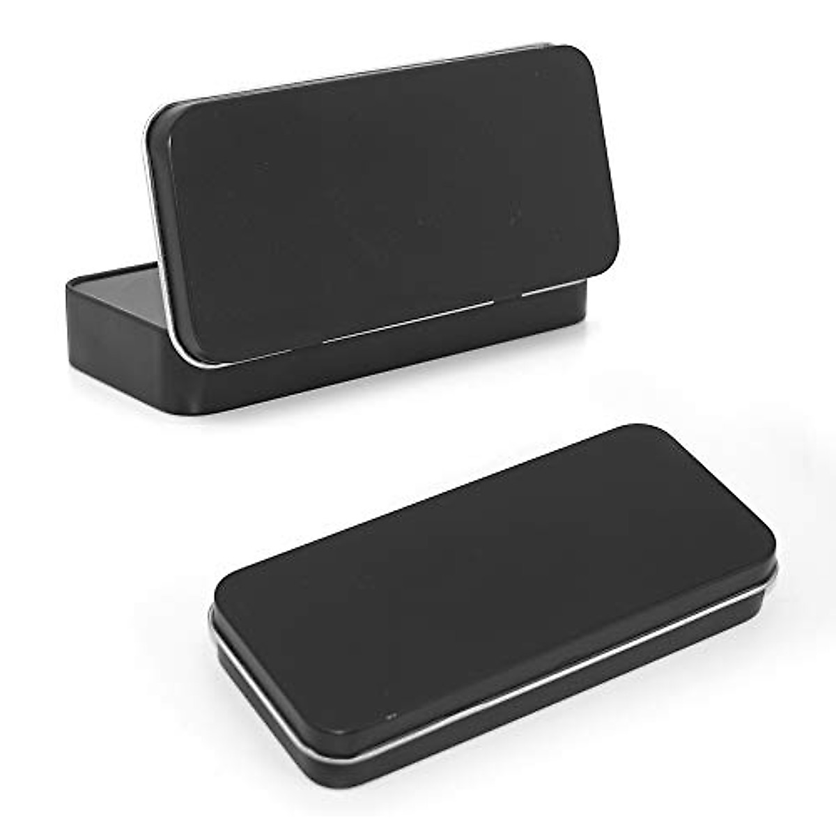4 Pack Metal Rectangular Hinged Tin Boxes with Lid, 5.0x2.3x0.8 Inch, Black Metal Containers Portable Box Small Storage Kit Home Organizer, Model 128