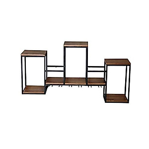 PIBM Stylish Simplicity Wall-Mounted Shelf Wrought Iron Wooden Ledge Living Room Bedroom for Bookshelf Storage Display Wine Glass Rack Floating Decorative Unit Frame Retro Creative Style