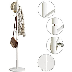 IBUYKE Coat Rack Stand, Freestanding Coat Tree with Solid Round Base and 8 Hooks, Easy Assembly Wooden Coat Hanger, Clothes Rack for Hallway Entryway, Living Room, Bedroom, Office, White WD-114