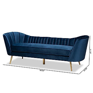 Baxton Studio Kailyn Glam and Luxe Navy Blue Velvet Fabric Upholstered and Gold Finished Sofa