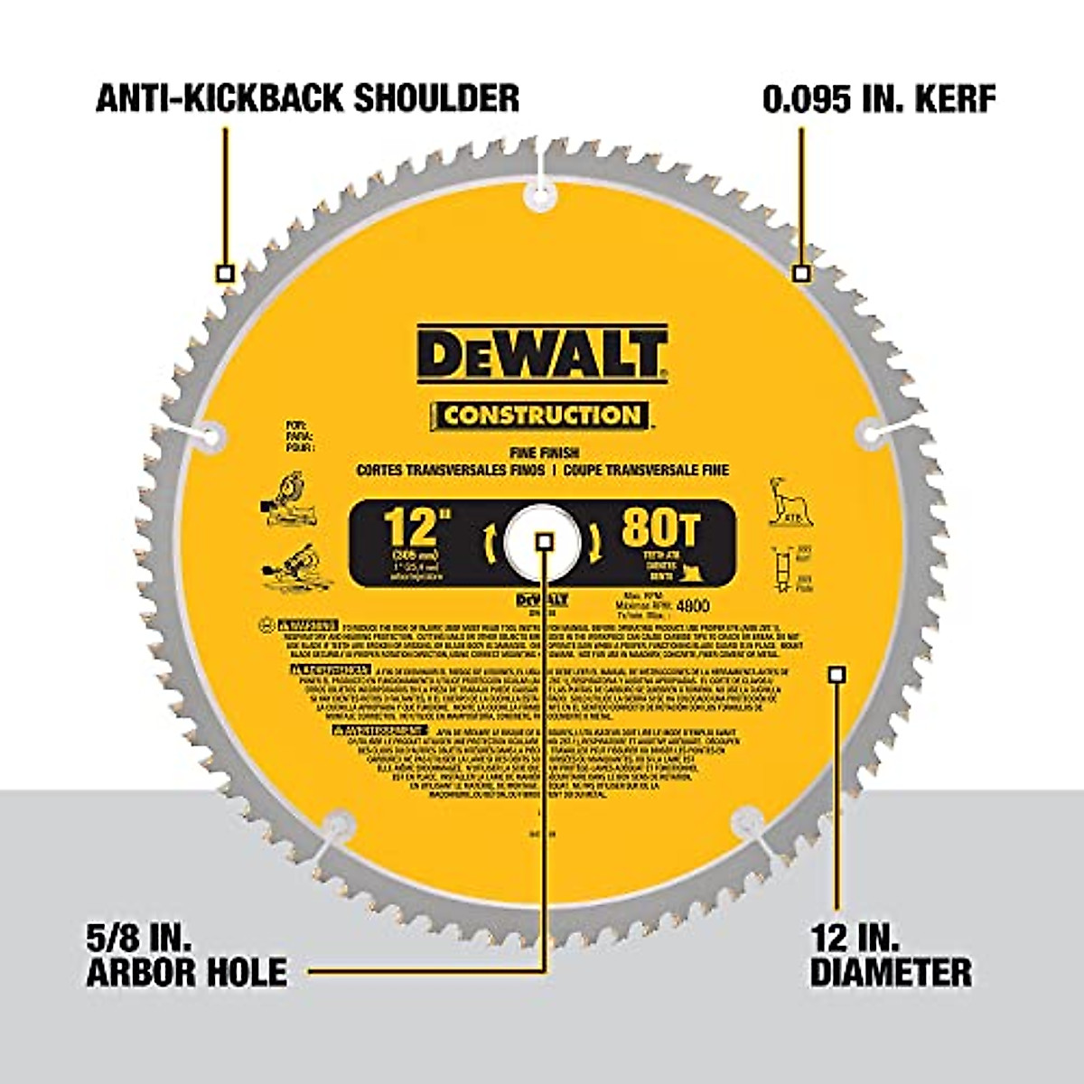 DEWALT 12-Inch Miter Saw Blade, Crosscutting, Tungsten Carbide, 80-Tooth, 2-Pack (DW3128P5)