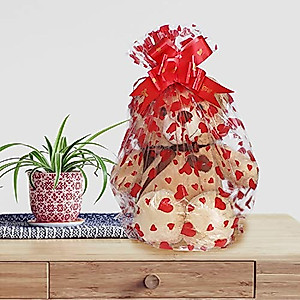 20 Pack Clear Basket Bags Pull Bow Set 10 Pack Packaging Bags Cello Cellophane Wrap and 10 Pack Ribbon Bows … (Red 30 * 44inches)