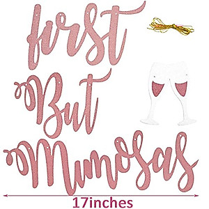 Mimosa Bar Sign But First Mimosas Rose Gold Banner, Decorations for Bridal Shower Baby Shower Bachelorette Party Engagement Wedding Graduation Fiesta Bubbly Bar Champagne Brunch Birthday Party