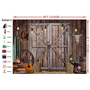 Dudaacvt 8x6FT Western Cowboy Backdrop Western Party Supplies Decorations Wild West Decor Rustic Wooden House Barn Photography Background for Boy Baby Birthday Banner D671