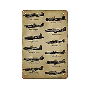 Vintage Metal Tin Signs -WWII Fighter Planes Metal Tin Sign- Vintage Military Poster Plaque Sign for Home Restaurant Kitchen Wall Decor Best Military Decor Gift 8X12 Inch