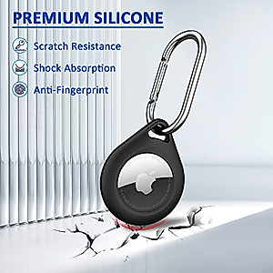 R-fun Airtag Holder,4 Packs Apple Airtags with Metal Keychain, Multi-Color Protective Silicone Airtag Case Key Ring for Luggage, Dog Collar, Keys, Anti-Scratch Protective - (Black,Blue,Sky Blue,Green)