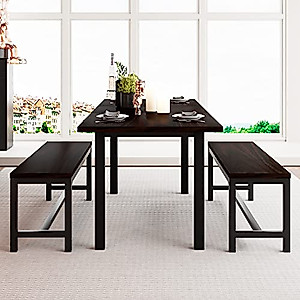 Feonase 3-Piece 63" XL Large Dining Table Set for 4-8 People, Extendable Kitchen Table Set with 2 Benches, Dining Room Table with Metal Frame and Solid MDF Wood Board, Easy Assembly, Espresso