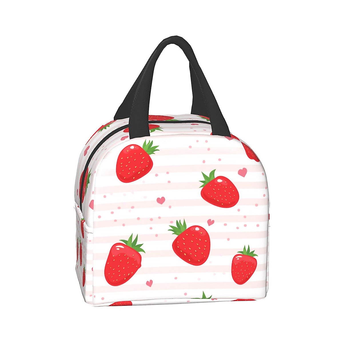 Ucsaxue Cute Strawberry With Heart Lunch Bag Reusable Lunch Box Work Bento Cooler Reusable Tote Picnic Boxes Insulated Container Shopping Bags For Adult Women Men