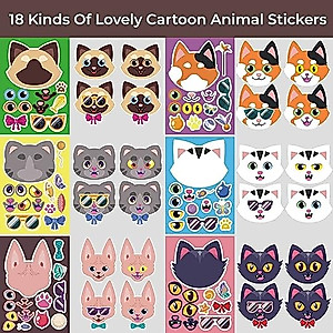 Make A Face Animal Stickers, Safari Theme Party Favors Stickers Birthday Activities Supplies Craft for Kids Toddlers, DIY Zoo Animal Stickers for Water Bottle Laptop Decal (18 Sheets Stickers)