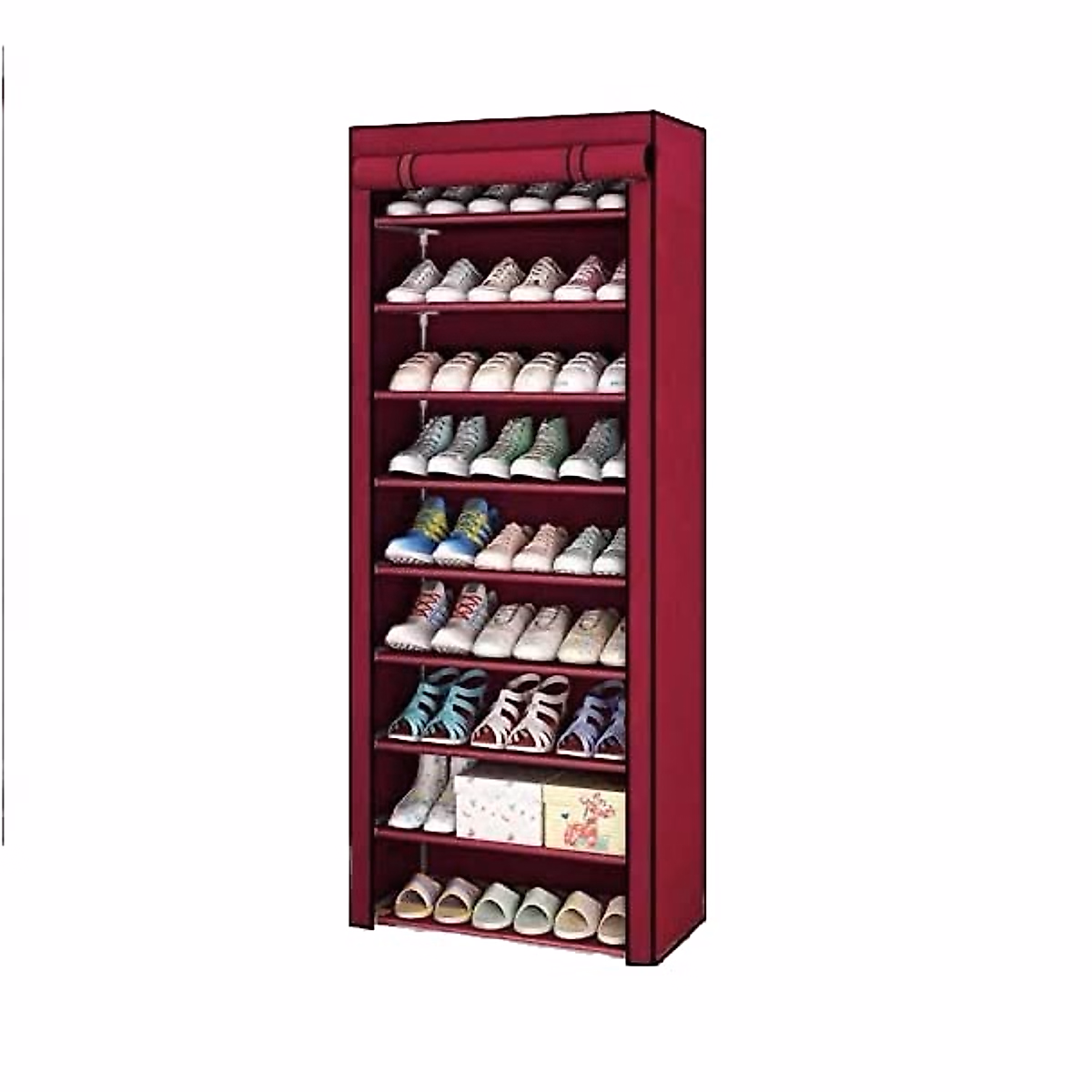 Mandorra 10 Layer 9 Grid Shoe Rack Shelf Storage Closet Organizer Cabinet Multiple Colors (Red)