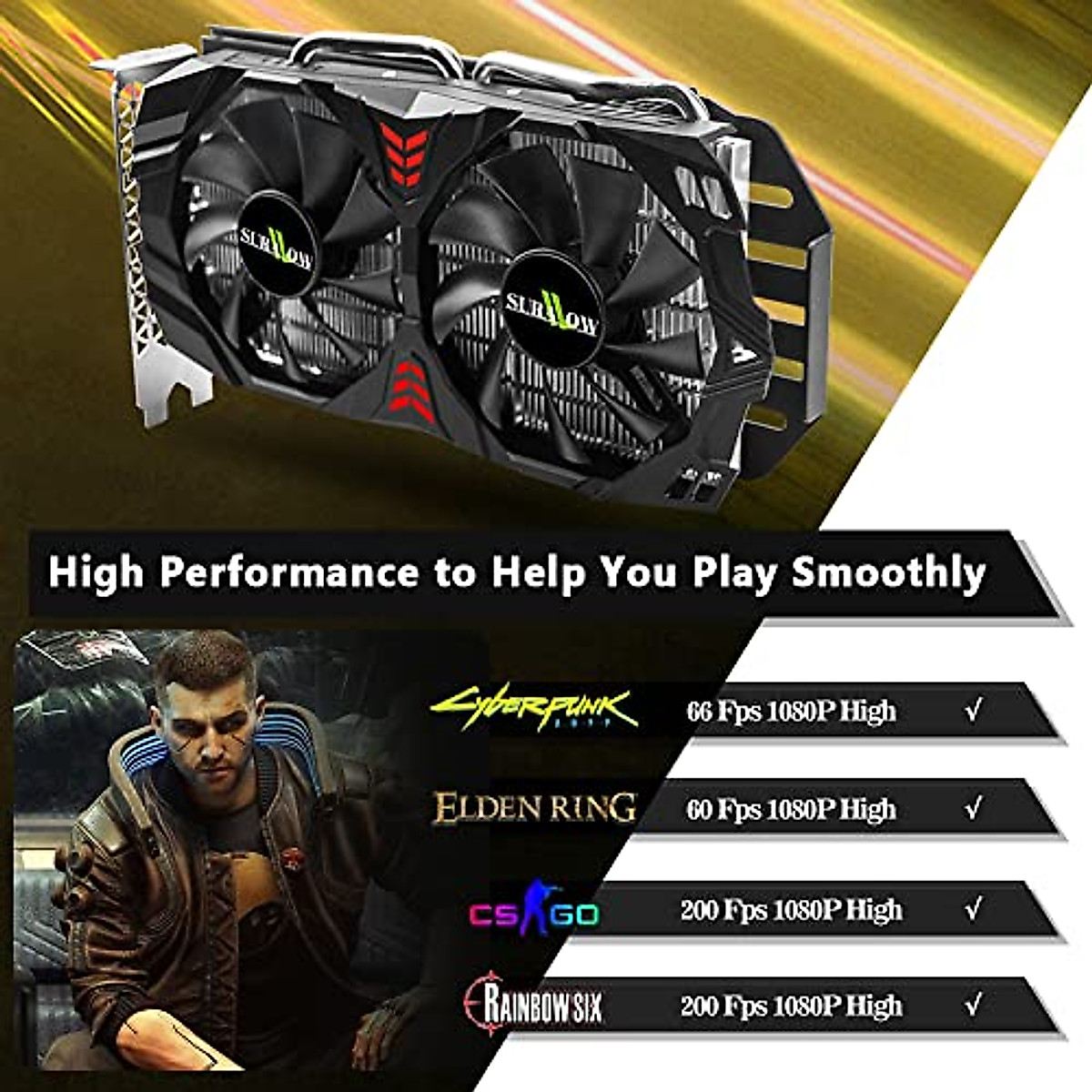 SURALLOW AMD Radeon RX 580 8GB Graphics Card, 2048SP,GDDR5,256 Bit Graphics Card for Gaming PC,PCIE 3.0,Twin Freeze Fans Computer Video Card with HDMI/DP/Ports