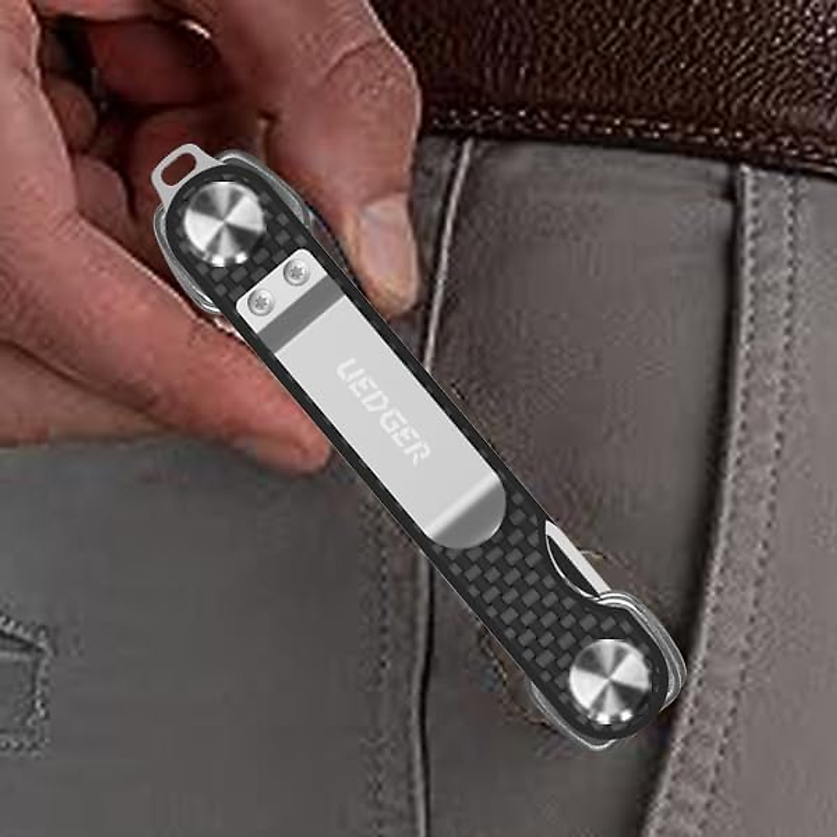 UEDGER Key Organizer Compact Keychain Holder, Minimalist EDC Key Chain with Pocket Clip, Slim Carbon Fiber Smart Key Case, Gift for Father Men Women, Holds 10 Keys and Car Key Fob