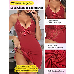 Kwunbwa Sleeveless V-Neck Nightdress for Women Sexy Lace Chemise Babydoll Lingerie Sleep Dress Soft Modal Nightgown