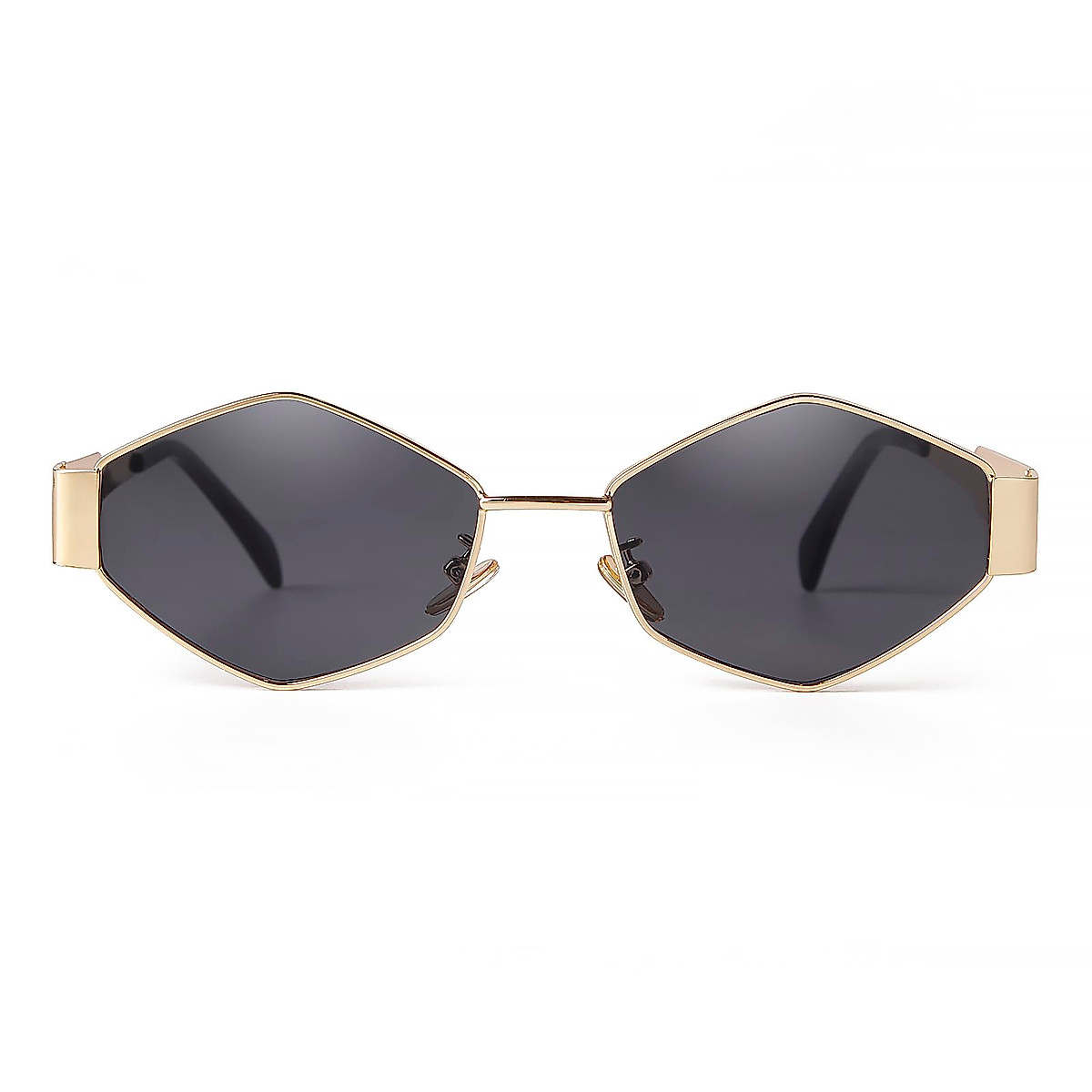 ADE WU Hexagon Sunglasses for Women Vintage Gold Geometric Shades in Metal Frame Gold/Grey