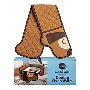 OTOTO Hot-Dog Oven Mitts Cute Funny Oven Mitts - Gifts for Dog Lovers, Dachshund Dog Themed Gifts, Double Oven Mitts Heat Resistant, Kitchen Gadgets (Brown)