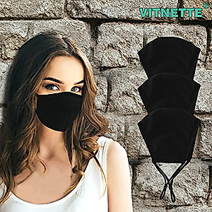Vitnette 10Pcs Black Face Masks 100% Cotton Face Mask Cloth Masks Reusable Thin Breathable Washable Adjustable with Nose Wire