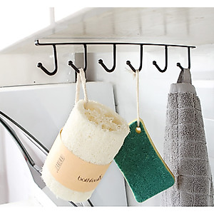 Gouccpu 1 Pack Hanging Hooks Rack Under Cupboard Cabinet Cup Holder Coffee Mug Holder 6 Hooks Drilling Free Coffee Cups Holder Kitchen Utensil Storage Organizer Hook Rack (Black)