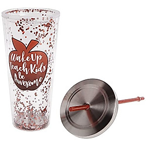 Spoontiques - Glitter Filled Acrylic Tumbler - Glitter Cup with Straw - 20 oz - Stainless Steel Locking Lid with Straw - Double Wall Insulated - BPA Free - Teacher