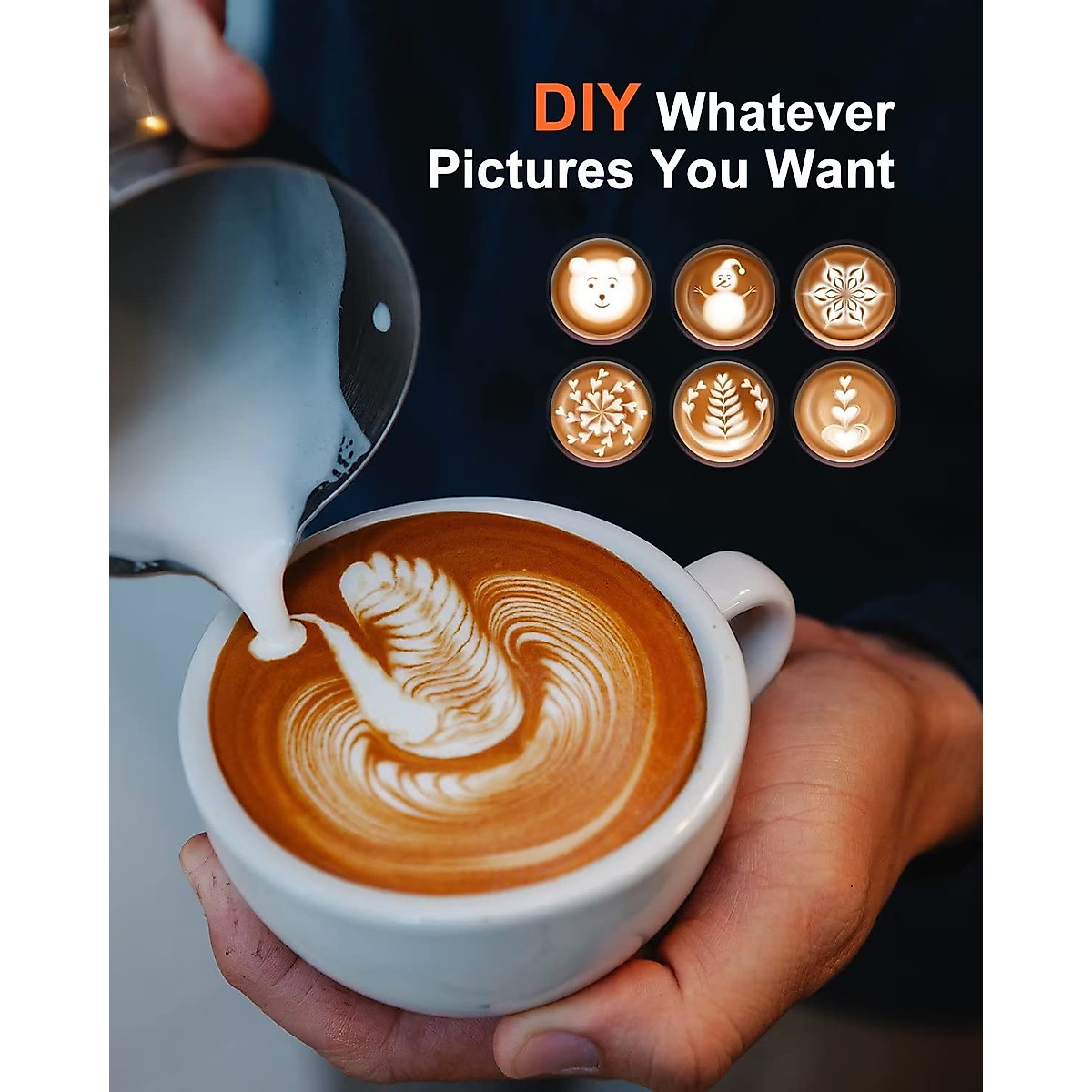 12 Ounces Stainless Steel Milk Frothing Pitcher, Measurements on Both Sides, Espresso Machine Accessories, Latte Art Cup with Insulated Handle, Creamer Pitcher for Single-Serve, No-drip or Spillage