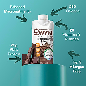 OWYN Plant-Based Complete Nutrition Protein Shake, Chocolate, 20g plant based protein, 23 Vitamins Minerals, Vegan Nutritional Shake, Gluten, Soy, and Tree Nut-Free (Chocolate, 12 pack)