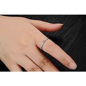 Fashion Month Women 2mm Titanium Stainless Steel Cubic Zirconia CZ Inlay White Gold Ring Wedding Engagement Silver Band Size 8