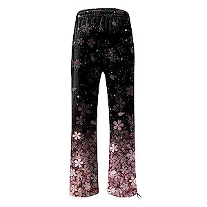 High Waisted Pants for Women, Casual Loose Waist Cotton Linen Wide Leg Long Pants with Pockets Womens Palazzo Pants Fold Over Yoga Women Dress Slacks Work Pants Work Pants (XL, Pink)