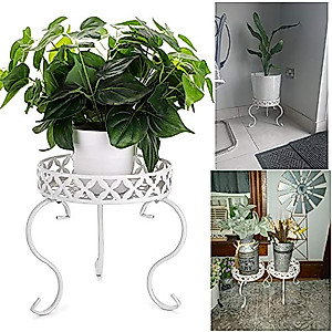 OwnMy Metal Round Plant Stand Rustproof Iron Flower Pot Holder, Modern Plant Stand Plant Display Potted Rack, Indoor Outdoor Plant Stand Heavy Duty Plant Holder for Home, Garden, Plant Lovers (White)