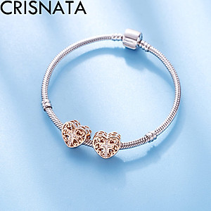 Rose Gold Faith Cross Heart Charms with Clear CZ, fits Pandora Christian Bracelet, 925 Sterling Silver Religious Prayer Beads, Gifts for Christmas/Easter/Mothers Day