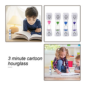 4 Pcs Toothbrush Timer Hourglass 3 Minute Sand Timer Smile Hourglass Timer for Kids Proper Tooth Brushing