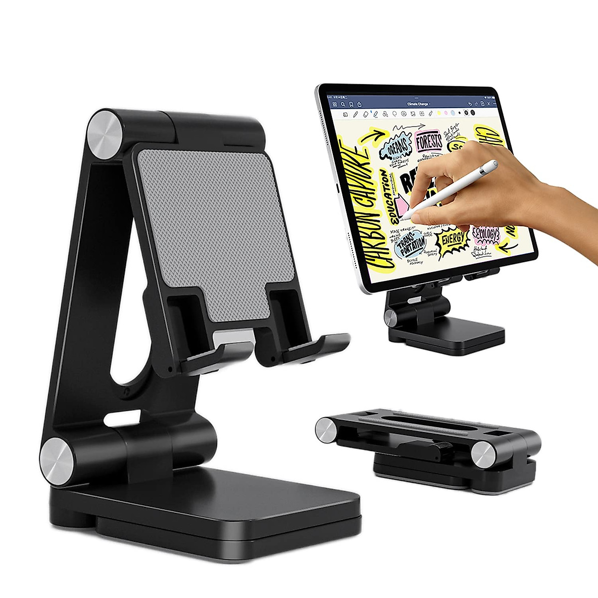 Ieusew Foldable Tablet Stand, Portable Ipad Stand for Desk, Multifunctional Desktop Stand Holder for Tablet and Cell Phone.
