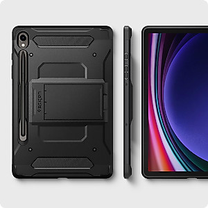 Spigen Tough Armor Pro Designed for Samsung Galaxy Tab S9 Case 11 Inch 2023 (SM-X71) Premium Shockproof Protective Hard Shell Case with Kickstand and S Pen Holder - Black