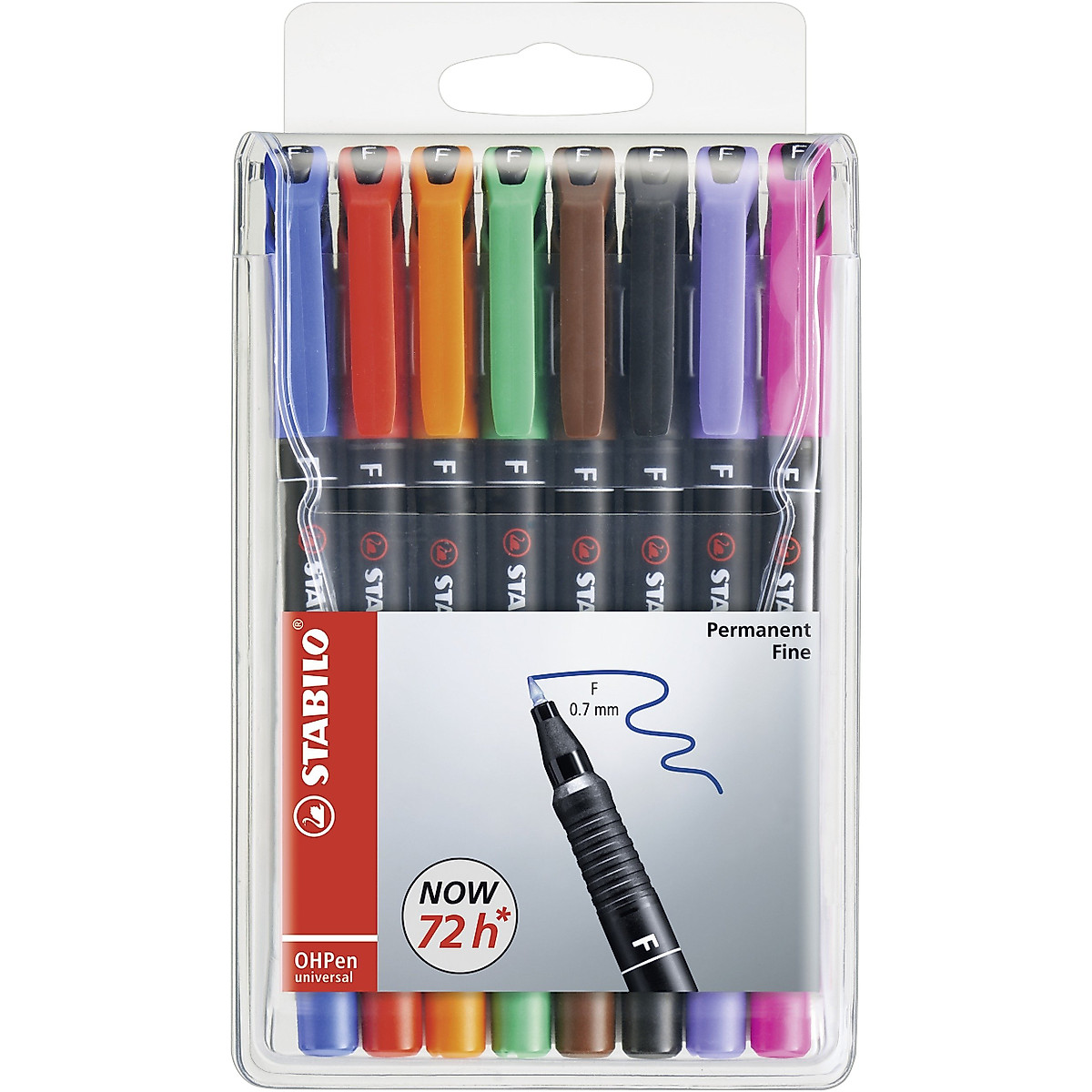 STABILO PERMANENT OHP UNIVERSAL MARKER PENS - WALLET of 8 (ASSORTED COLOURS) - FINE 0.7MM 842/8