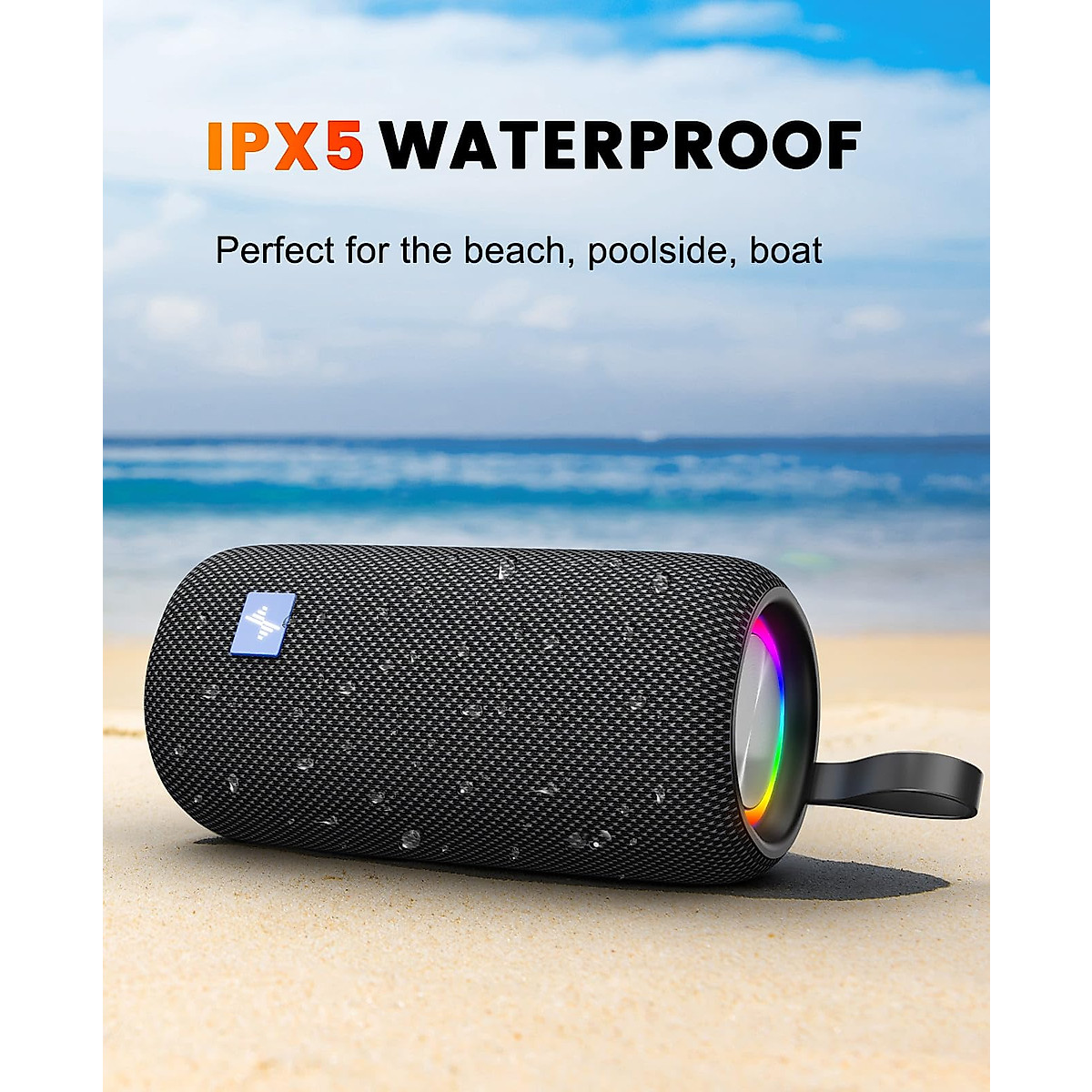 LENRUE Bluetooth Speaker, Wireless Portable Speaker with Crisp Sound, Dynamic Lights, IPX5 Waterproof, TWS Pairing, Type C Charge, Suitable for Indoors, Outdoors, Parties, Gifts