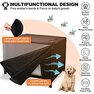 Pack N Play Blackout Cover, YAVIL Travel Crib Canopy Cover, Breathable Blackout Tent for Pack and Play, Portable Stretchy Netting Cover for Indoor Outdoor Playard