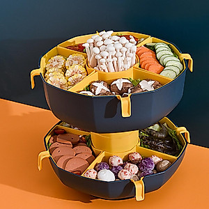 Cabilock Divided Serving Platter Rotatable Hot Pot Vegetable Tray Veggie Platter with Colander Compartment Snack Serving Plate for Party Appetizers Dried Fruit Candy Nut Charcuterie