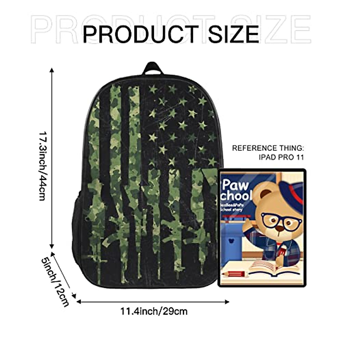 Viythuw American Flag Camo Backpack, Simple and Aesthetic Bookbag for Women Men, Lightweight Adjustable Black Backpack for Travel Outdoor Sports, Large Capacity Laptop Bag for Business Office