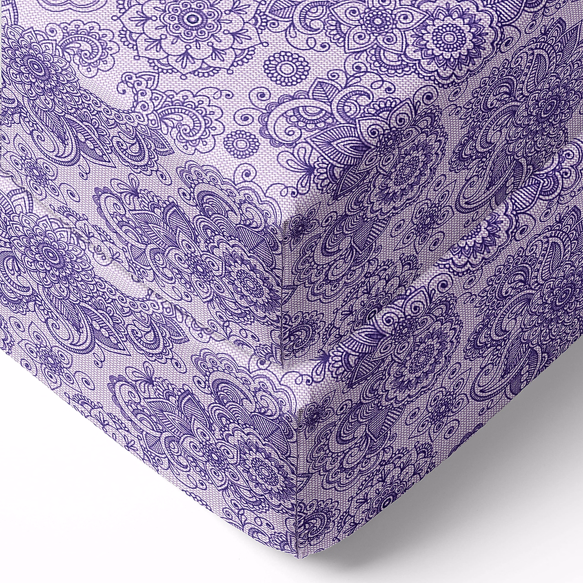 Bacati - 2 Pack Paisley Floral 100 Percent Cotton Percale Universal Baby US Standard Crib/Toddler Bed Fitted Sheets (Lilac Purple Scroll)