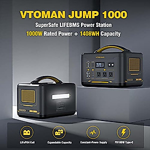 VTOMAN 1000 Portable Power Station 1408Wh 1000W (Peak 2000W), Solar Generator Station, LiFePO4 (LFP) Battery Powered Generator with 3x Pure Sine Wave 1000W AC Outlets for Outdoor Camping & Home Backup