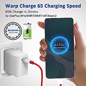 OnePlus Warp Charger, 65W Warp Charger Block Replacement for OnePlus Nord 2 5G/9 Pro/9RT/9/9R/8T+ 5G/8T,10V 6.5A Warp65 OnePlus Fast Wall Charger Adapter with 3.3ft USB C Warp Charger Cable