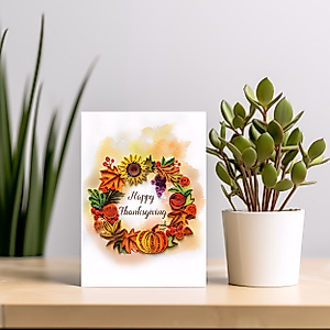 QUILLCRAFT Thanksgiving Colorful Greeting Card, Happy Thanks Giving, Fall Autumn Artful Watercolor Card, Quilling Quilled Card for Thanksgiving for Men and Women, Him and Her (Thanks Giving)