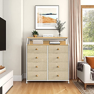 REAHOME 8 Drawer Steel Frame Wood Top Storage Organizer Dresser for Closet, Living Room, and Entryway with 2 Additional Drawer Organizers, Taupe