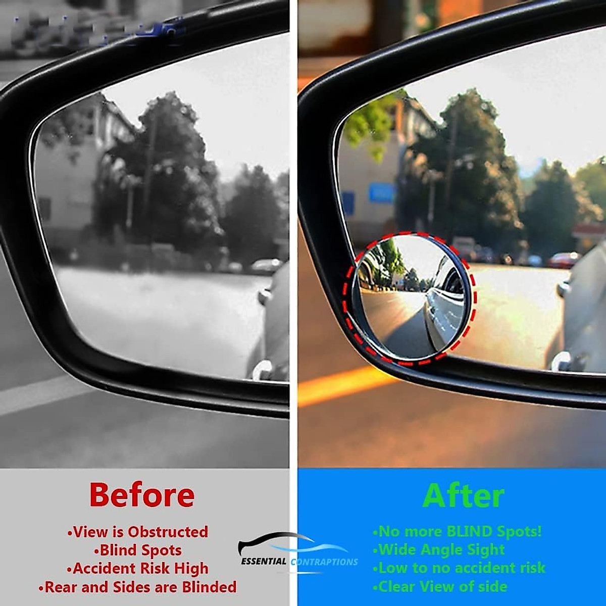 Blind Spot Car Mirror 2 Pack-2 Inch Round Rear View Convex Mirrors for Cars/SUVs/Motorcycles/Trucks/Trailers/Snowmobiles/Bicycles/RVs/Boats/Golf Carts with Rust Resistant Frame-HD Real Glass