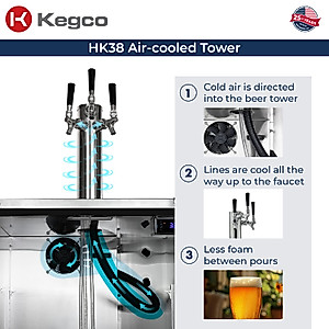 Kegco Kegerator 24" Wide Triple Tap Black/Stainless Steel Undercounter Beer Dispenser HK38BSU-L-3