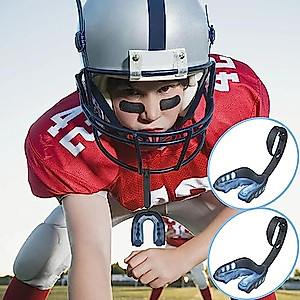 Football Mouthguard,Braces Mouthguard with Strap Fit Teen and Child, Youth Sports Mouthguard and Kids Mouth Guard for Football, Boxing, Taekwondo, Sanda, Basketball, Lacrosse, Rugby Matches (2 Blue)
