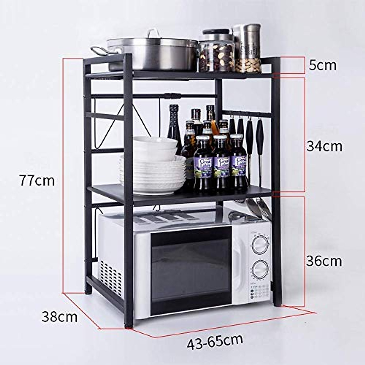 JF-XUAN Kitchen Shelf Kitchen shelf Stainless Steel Kitchen Racks Retractable Microwave Oven Racks Spice Racks 3Layer Storage Rack