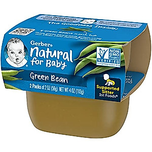 Gerber Natural for Baby 1st Foods Baby Food Tubs, Green Bean, Non-GMO & Natural Pureed Baby Food for Supported Sitters, 2 - 2 Ounce Tubs Per Pack (Pack of 4)