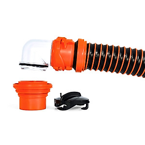Camco RhinoEXTREME 20’ Camper/RV Sewer Hose | RV Accessories Include 360° Clear Swivel Wye Fitting & Removable 4-in-1 Adapter for RV Storage and Organization & More | TPE Tech for Durability (21056)