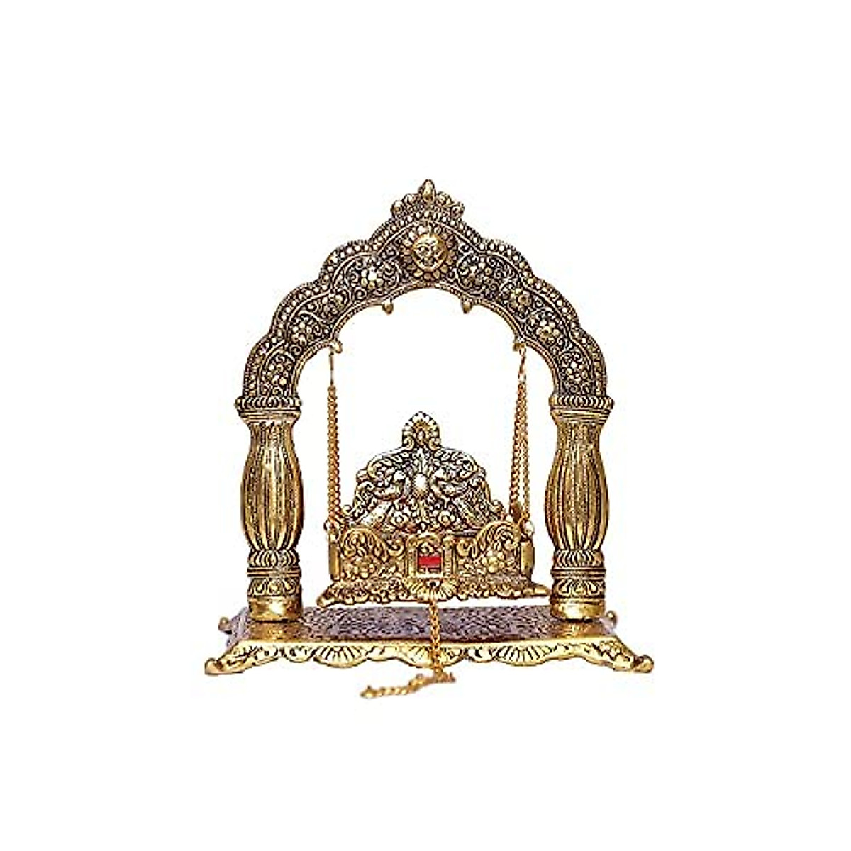 Aditri Creation Oxidized Gold Plated Laddu Gopal Jhula Palna Swing for Home Decor, Krishna Jhula for Pooja, Indian Pooja Items for Gift (Size :- 9")